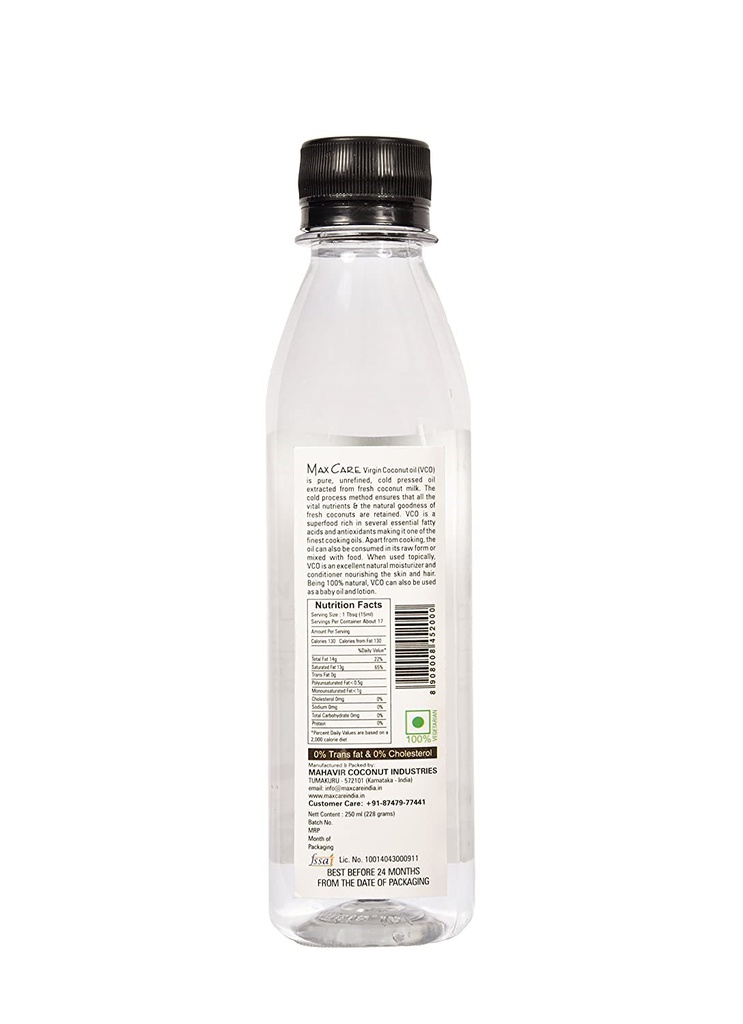 Max Care Cold Pressed Virgin Coconut Oil 250ml | Jeevee