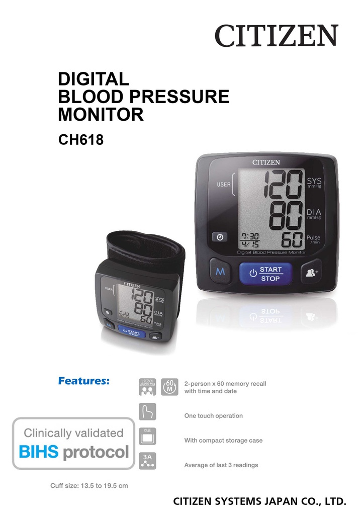 Citizen Digital Blood Pressure Monitor - Ch618 | Jeevee