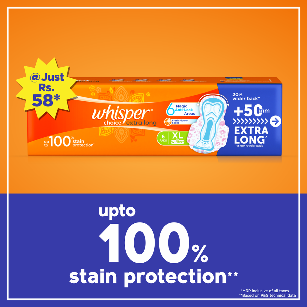 Whisper Choice Sanitary Pads Extra Long Size With Wings 6 Pc Pack | Jeevee