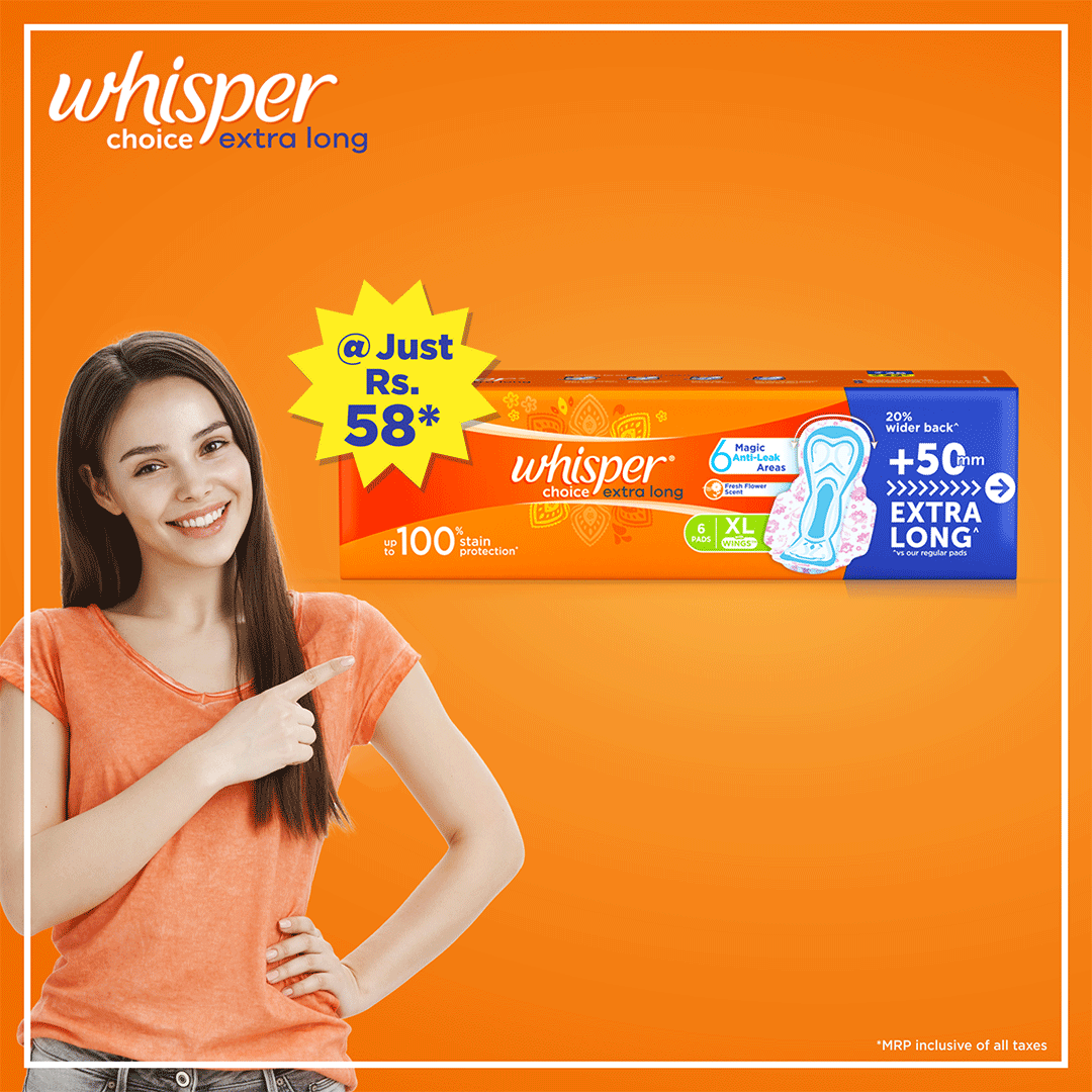 Whisper Choice Sanitary Pads Extra Long Size With Wings 6 Pc Pack | Jeevee
