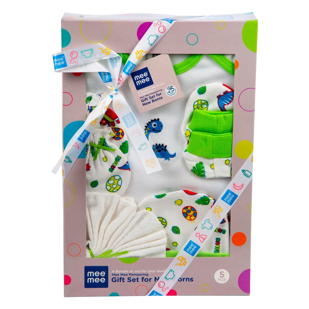 Mee Mee Pampering Animal Print Gift Set, Green (pack Of 5) | Jeevee