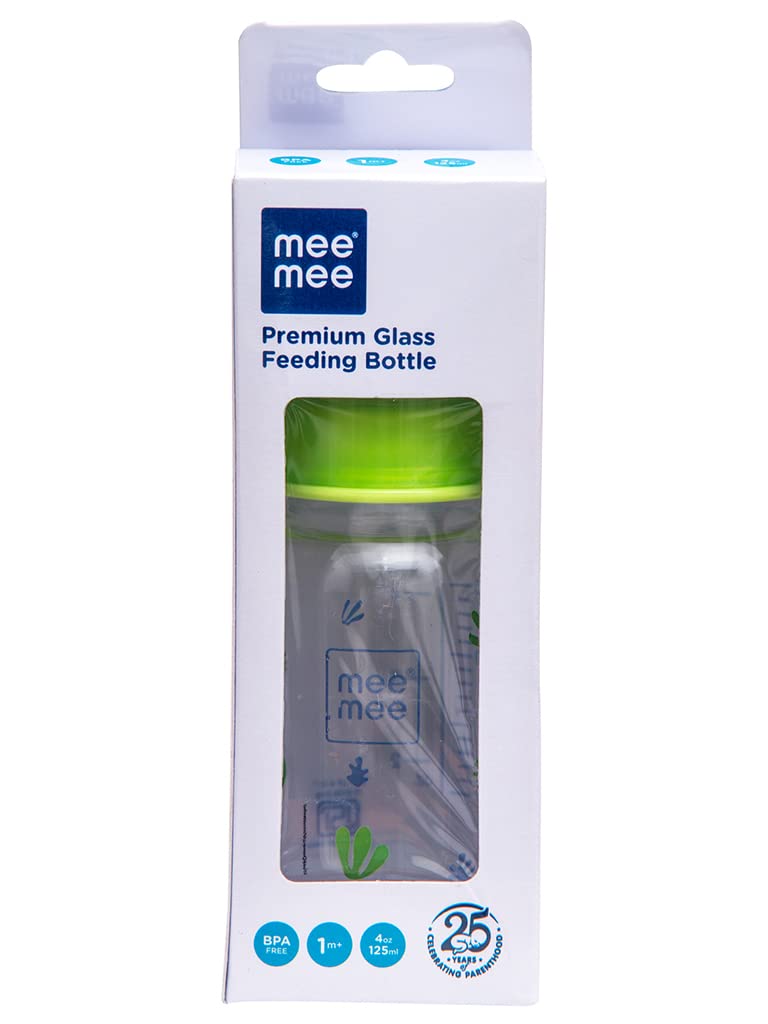 Mee Mee 120ml Premium Glass Feeding Bottle (green) | Jeevee