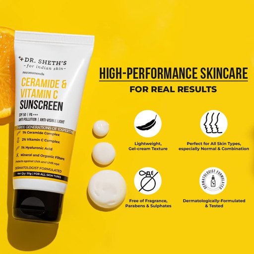 Dr. Sheth’s Ceramide & Vitamin C Sunscreen-50gm | Jeevee