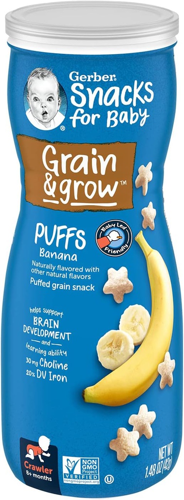 Gerber, Grain & Grow, Puffs Banana, 8+ Months 1.48 Oz (42 G) | Jeevee