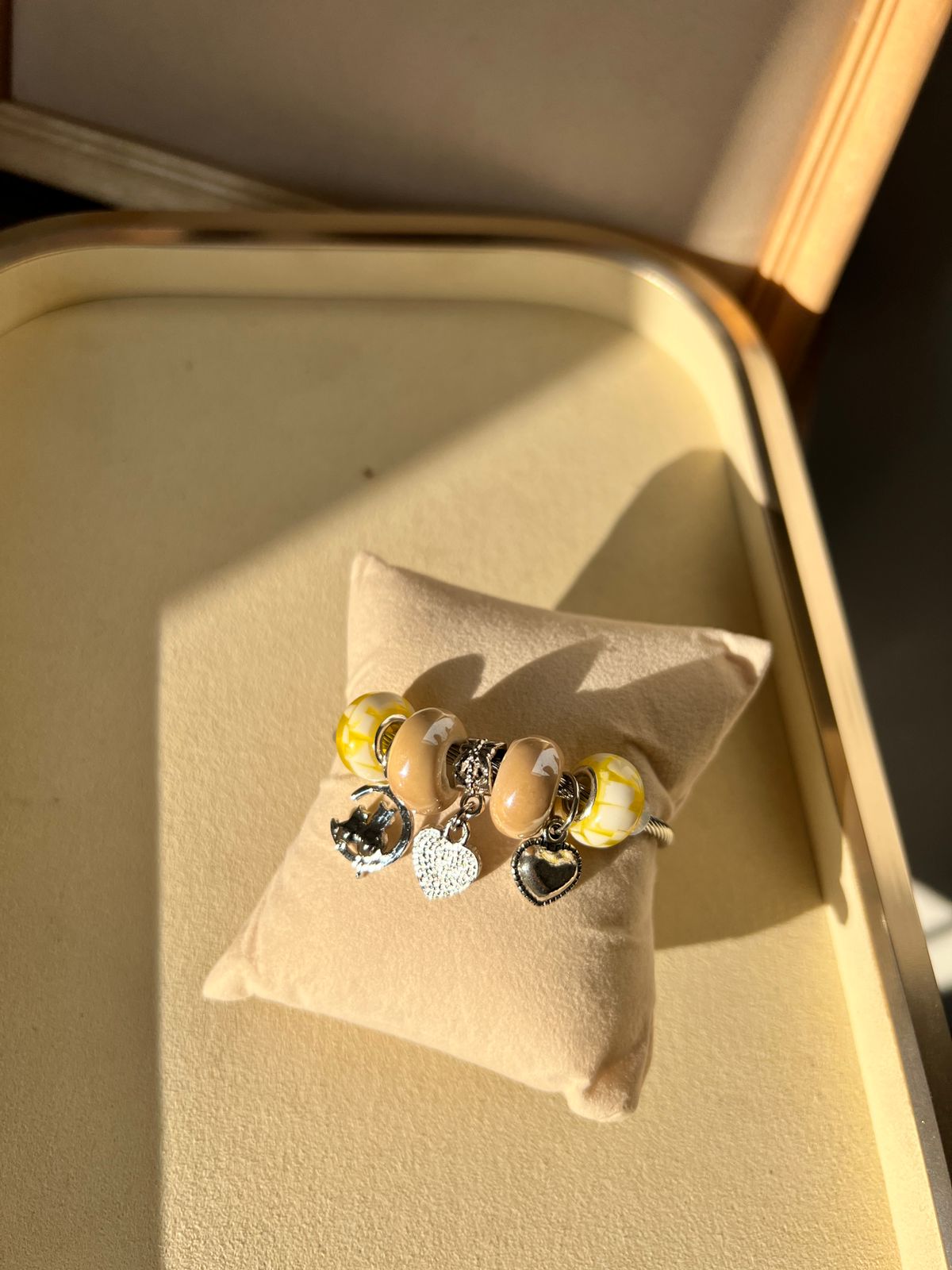Yellow And Nude Pandora With Heart Charm | Jeevee