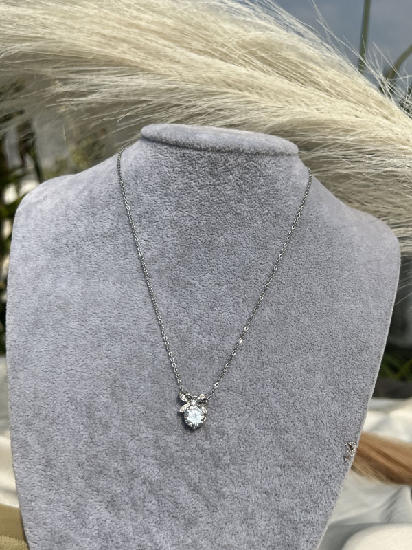 Bow With Crystal Sliver Chain Pendant | Jeevee