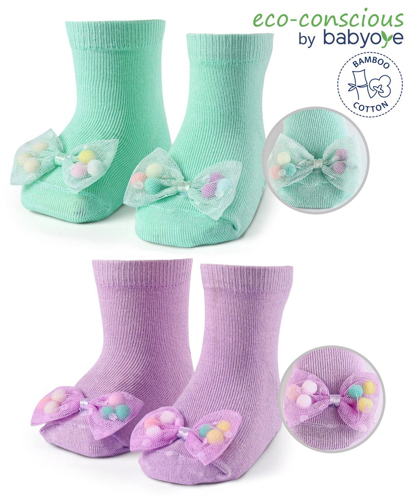 Babyoye Ankle Socks Applique Pack Of 2- Multicolour (0-6 Months) | Jeevee