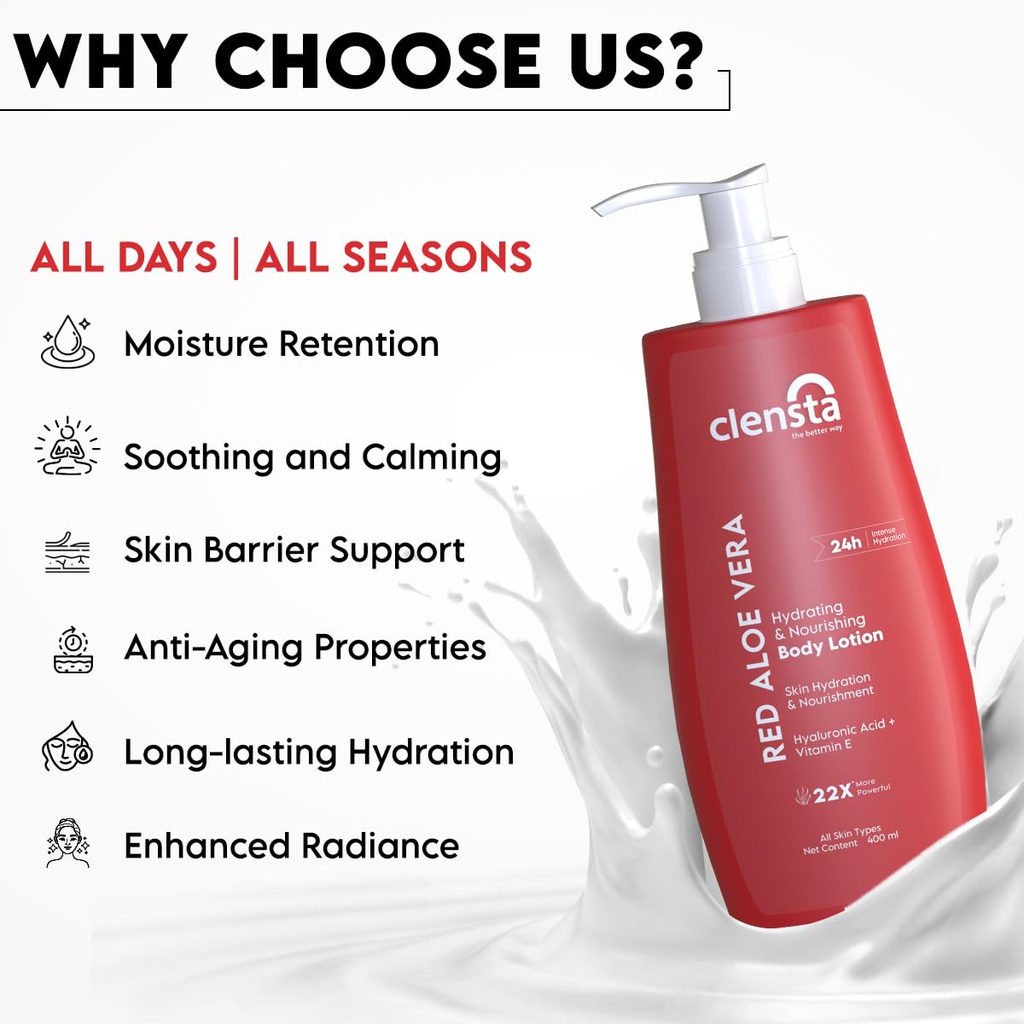 Clensta Red Aloe Vera Hydrating & Nourishing Body Lotion (400 Ml) | Jeevee