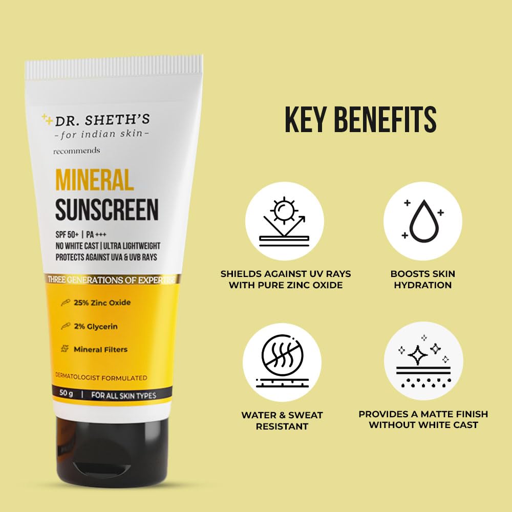 Dr. Sheth's Mineral Sunscreen With Spf 50+ & Pa+++ 50gm | Jeevee