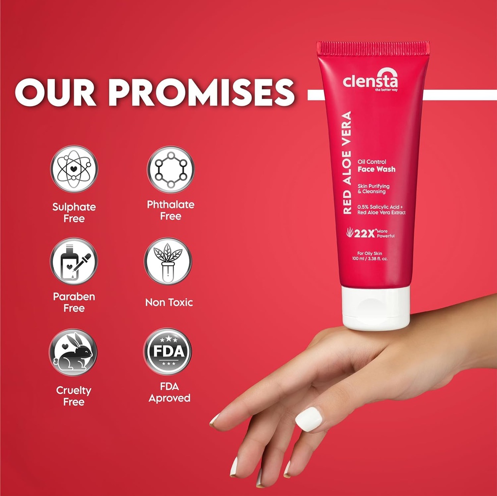 Clensta Red Aloe Vera Oil Control Face Wash - 100ml | Jeevee