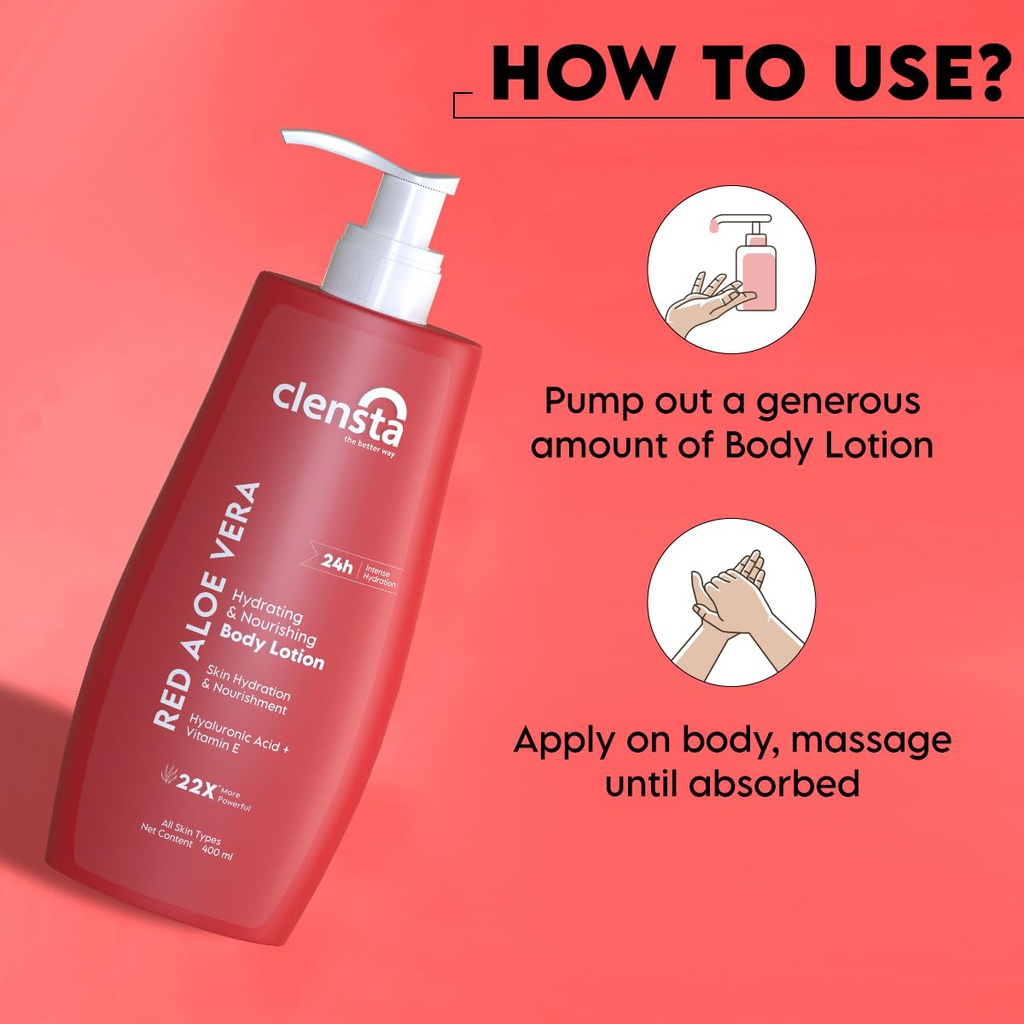 Clensta Red Aloe Vera Hydrating & Nourishing Body Lotion (400 Ml) | Jeevee