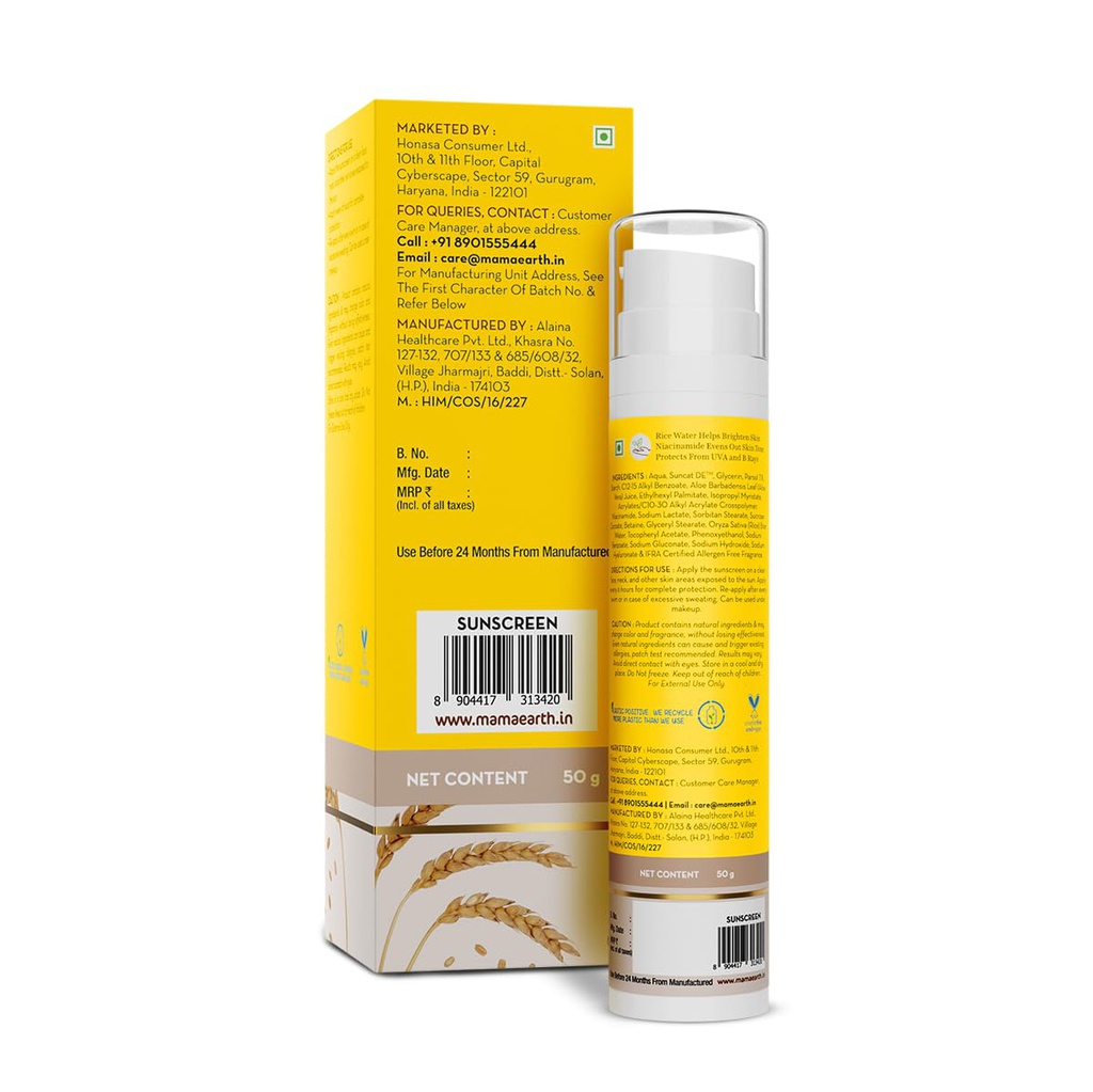 Mamaearth Rice Water Dewy Sunscreen 50 G | Jeevee