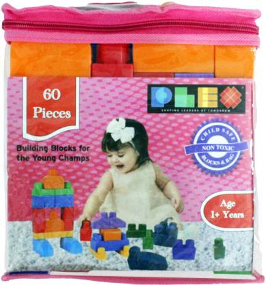 Plex 60 Pcs Building Blocks For Kids- Pink Bag | Jeevee