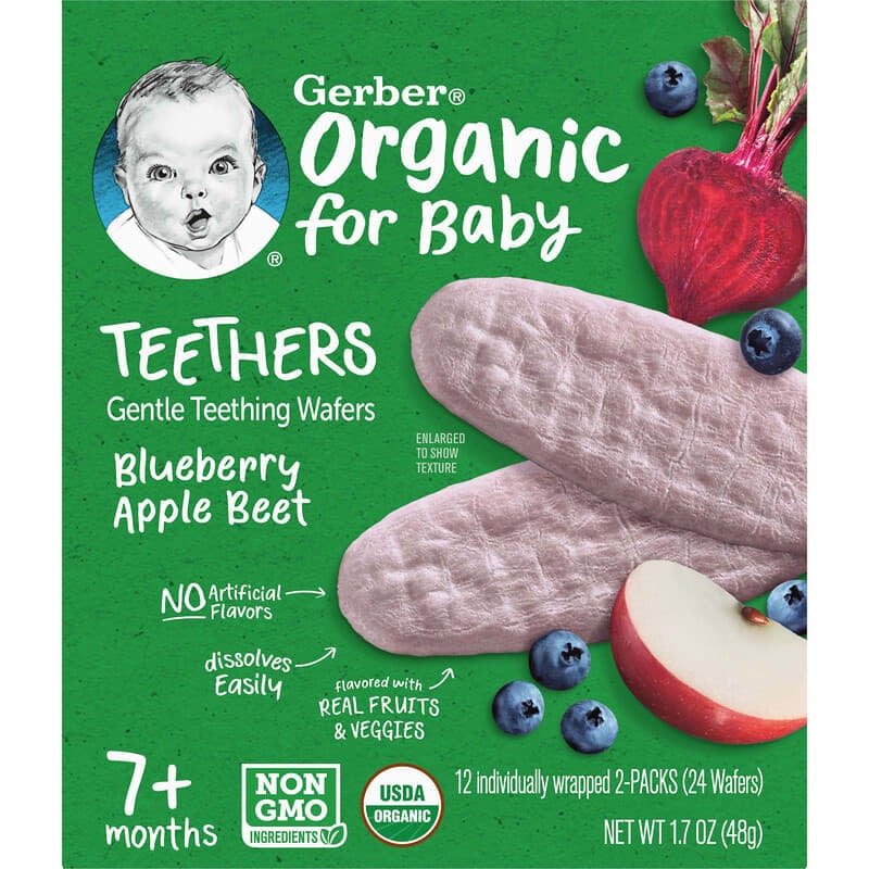Gerber Organic Gentle Teething Wafers, Blueberry, 2-packs | Jeevee