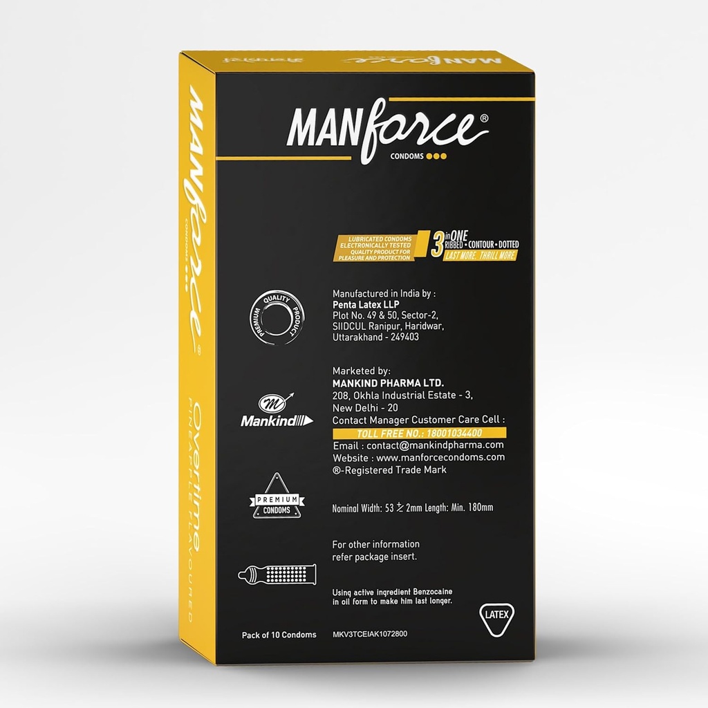 Manforce Overtime Pineapple Flavoured Condoms (pack Of 10) | Jeevee