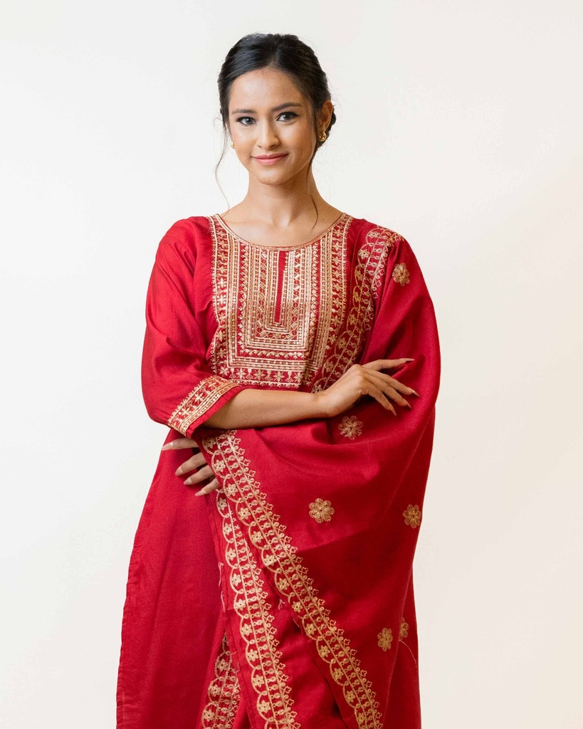 Rang Pink Embroidered Kurta With Dupatta - Maroon (xl) | Jeevee