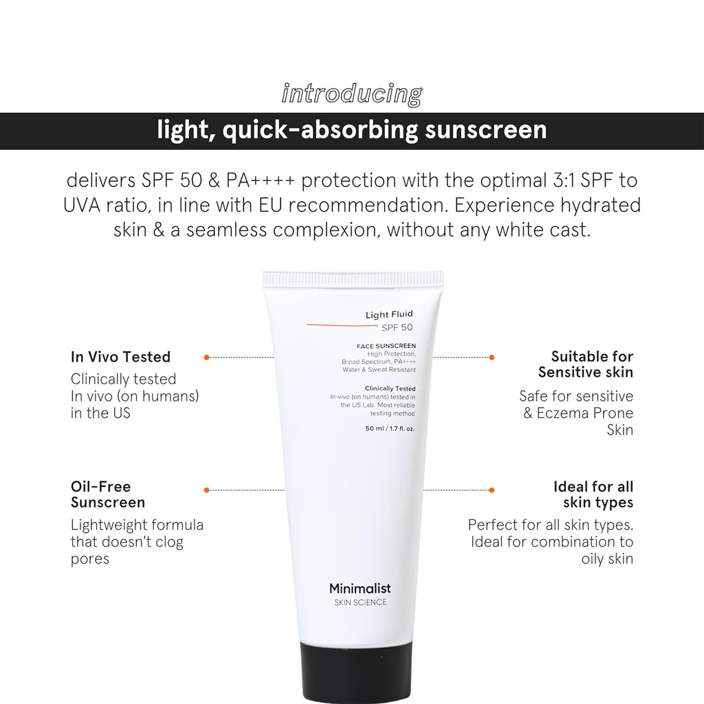 Minimalist Light Fluid Spf 50 Face Sunscreen - 50ml | Jeevee