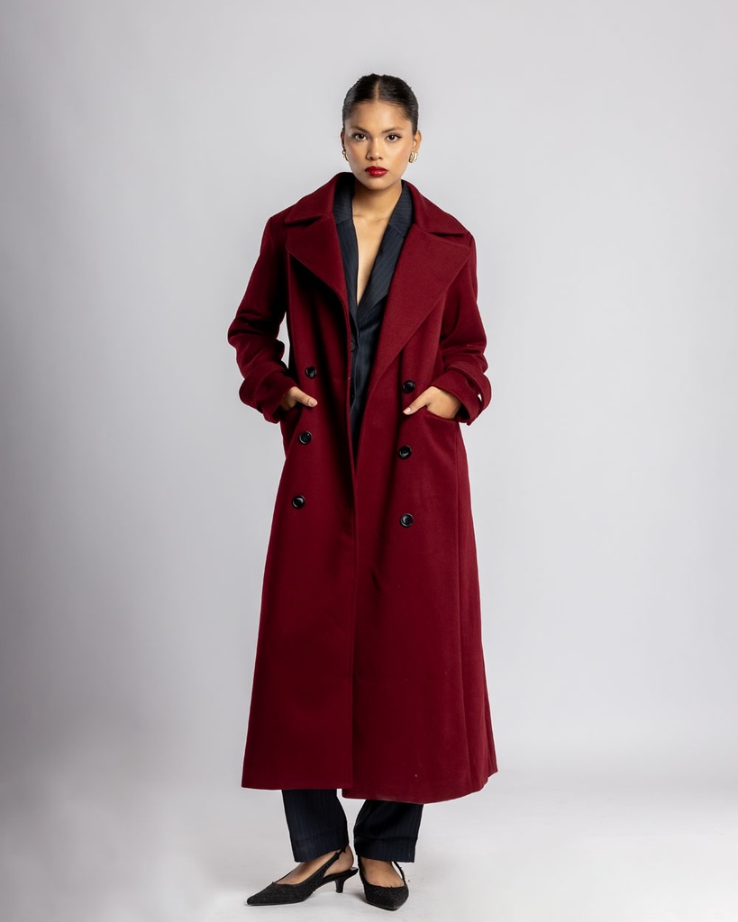 Salt Trench Long Sleeve Coat - Maroon (s) | Jeevee