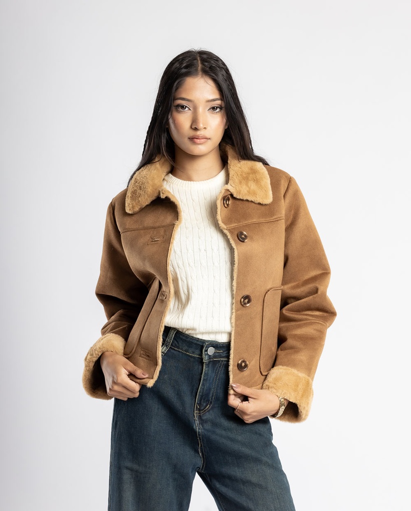 Wasabi Solid Faux Fur Jacket (xs) | Jeevee
