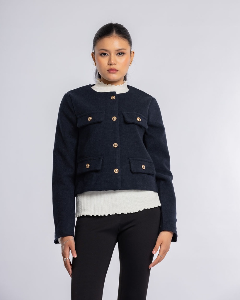 Salt Solid Round Neck Short Jacket (l) | Jeevee